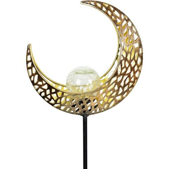 Accents | Solar Metal Filigree Crescent Moon Garden Stake Led Glass ...